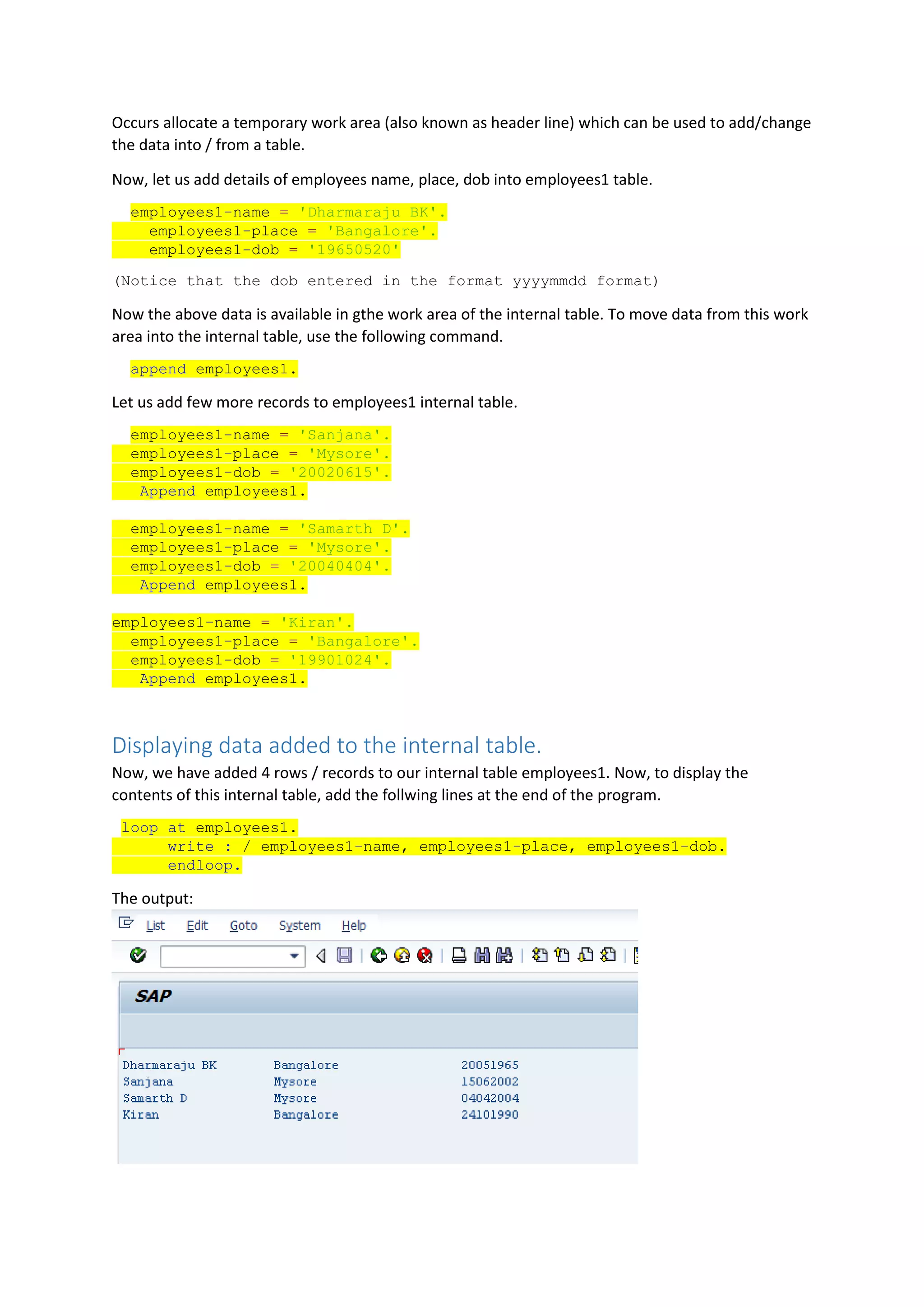 Internal tables in sap | PDF