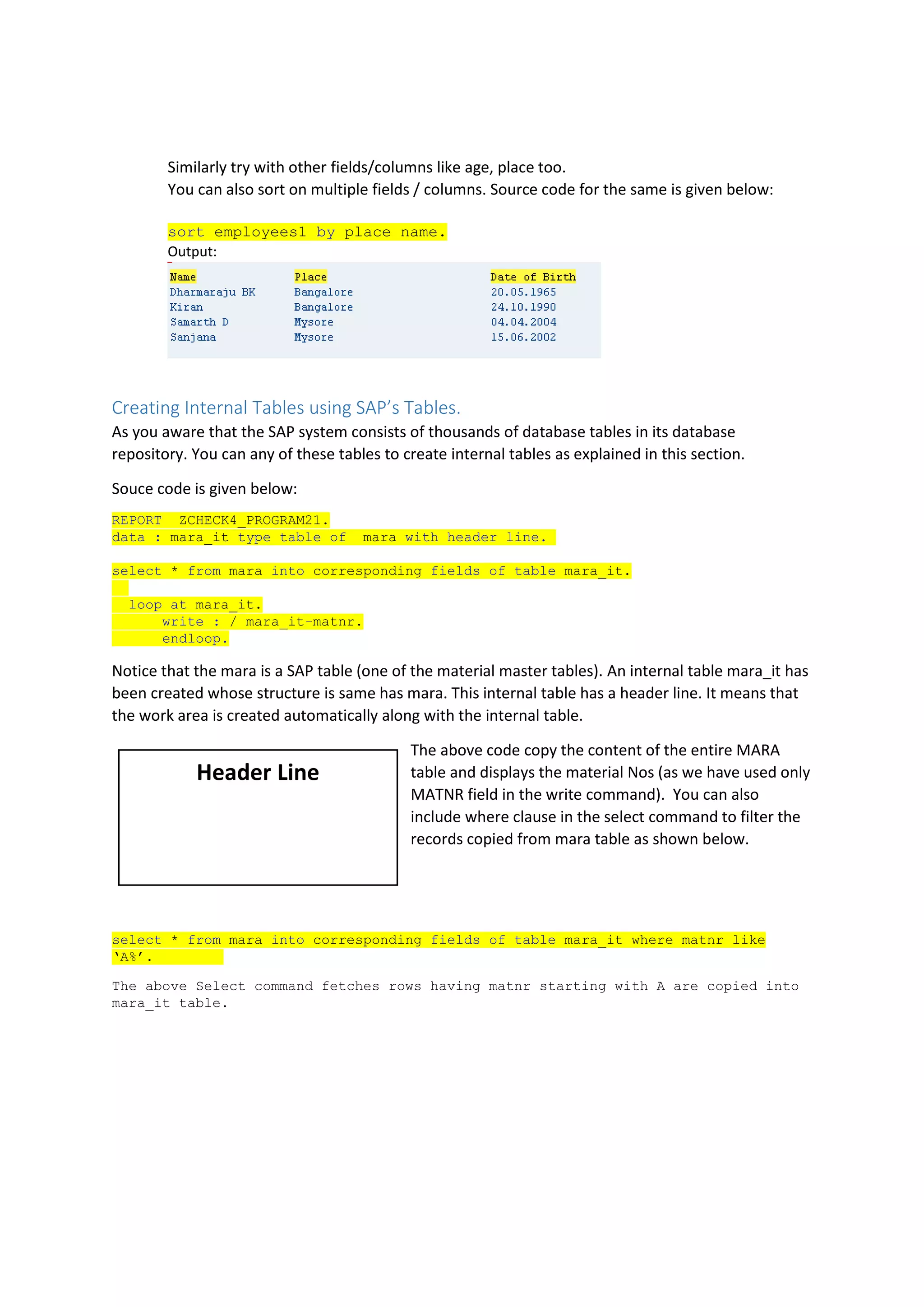 Internal tables in sap | PDF