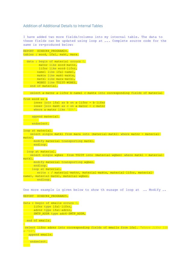 Internal tables in sap | PDF