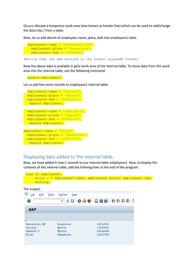 Internal tables in sap | PDF