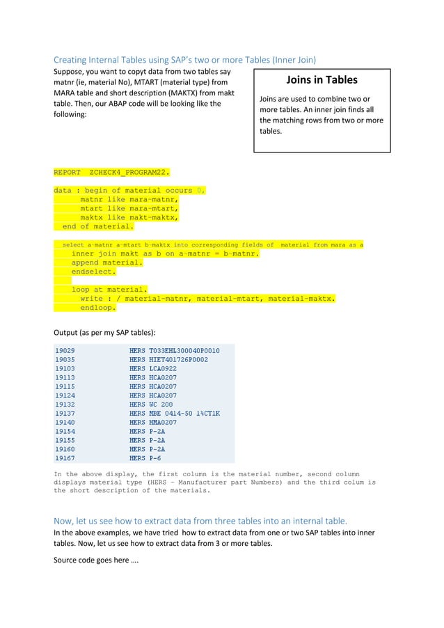 Internal tables in sap | PDF