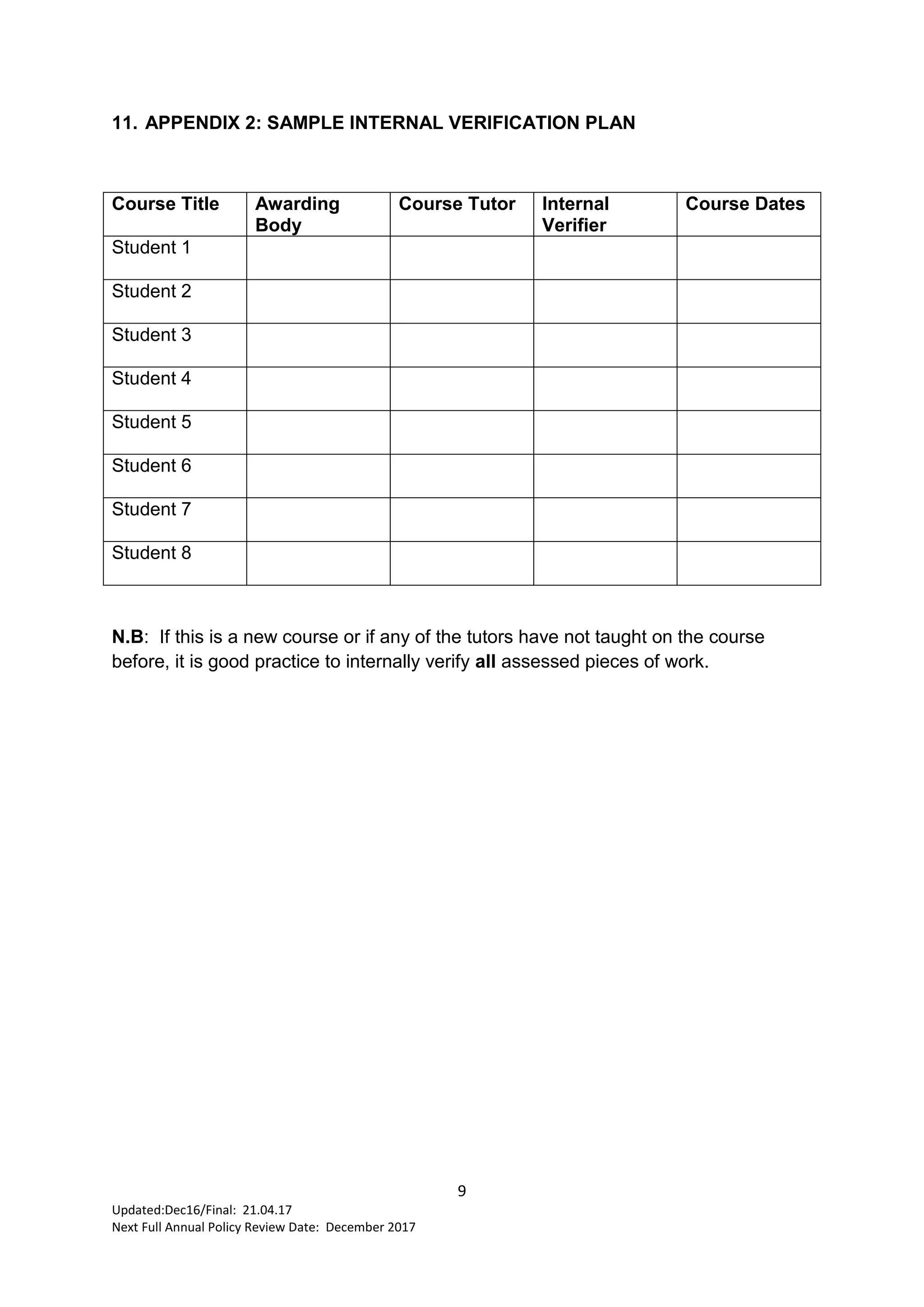 Internal verification policy | PDF