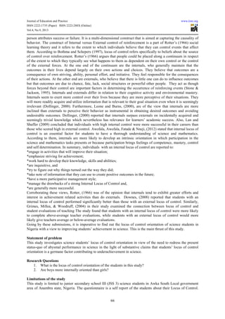 Internal versus external control of reinforcement; where do nigeria science students belong ...