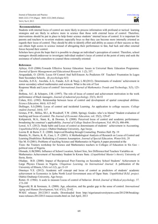 Internal versus external control of reinforcement; where do nigeria science students belong ...