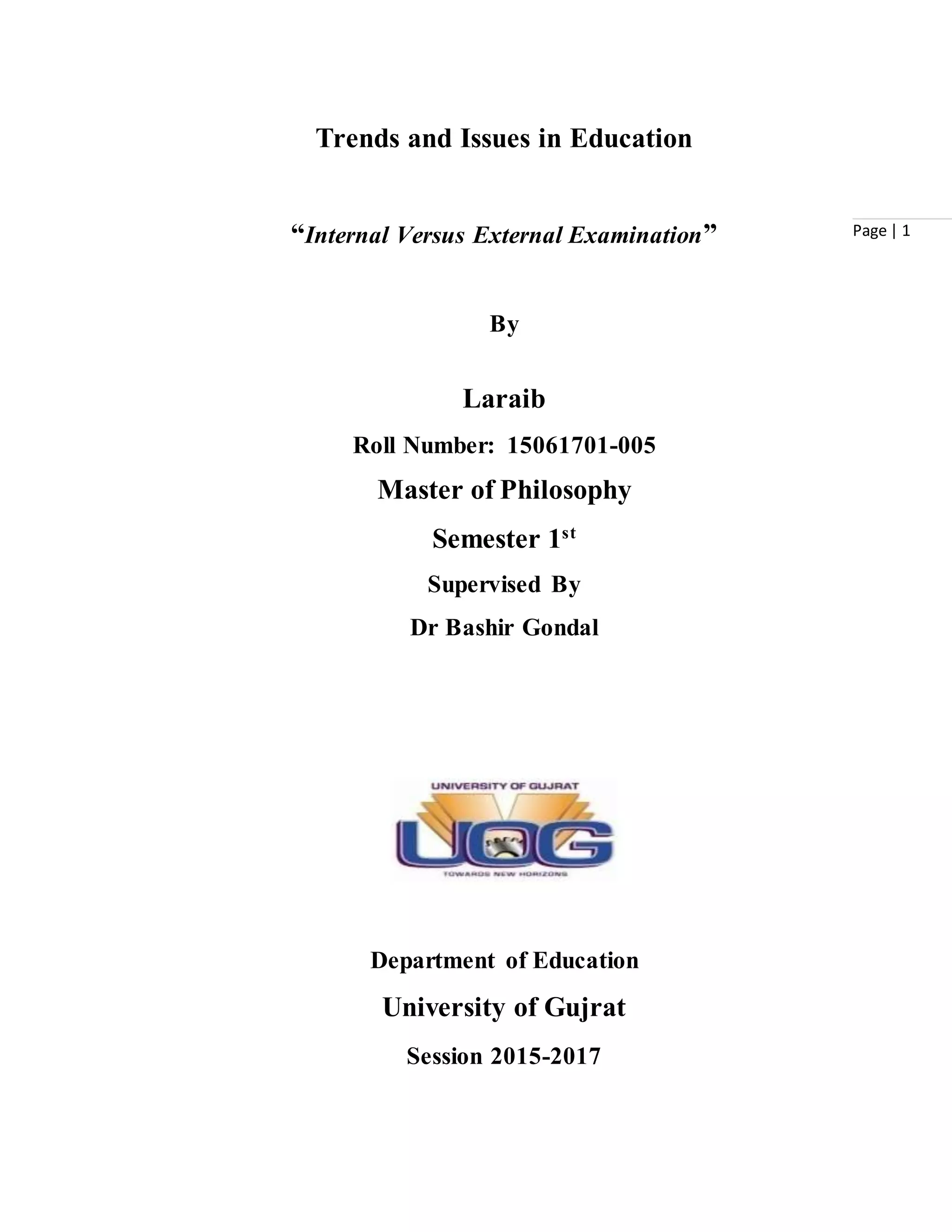 Internal versus external examination | DOCX