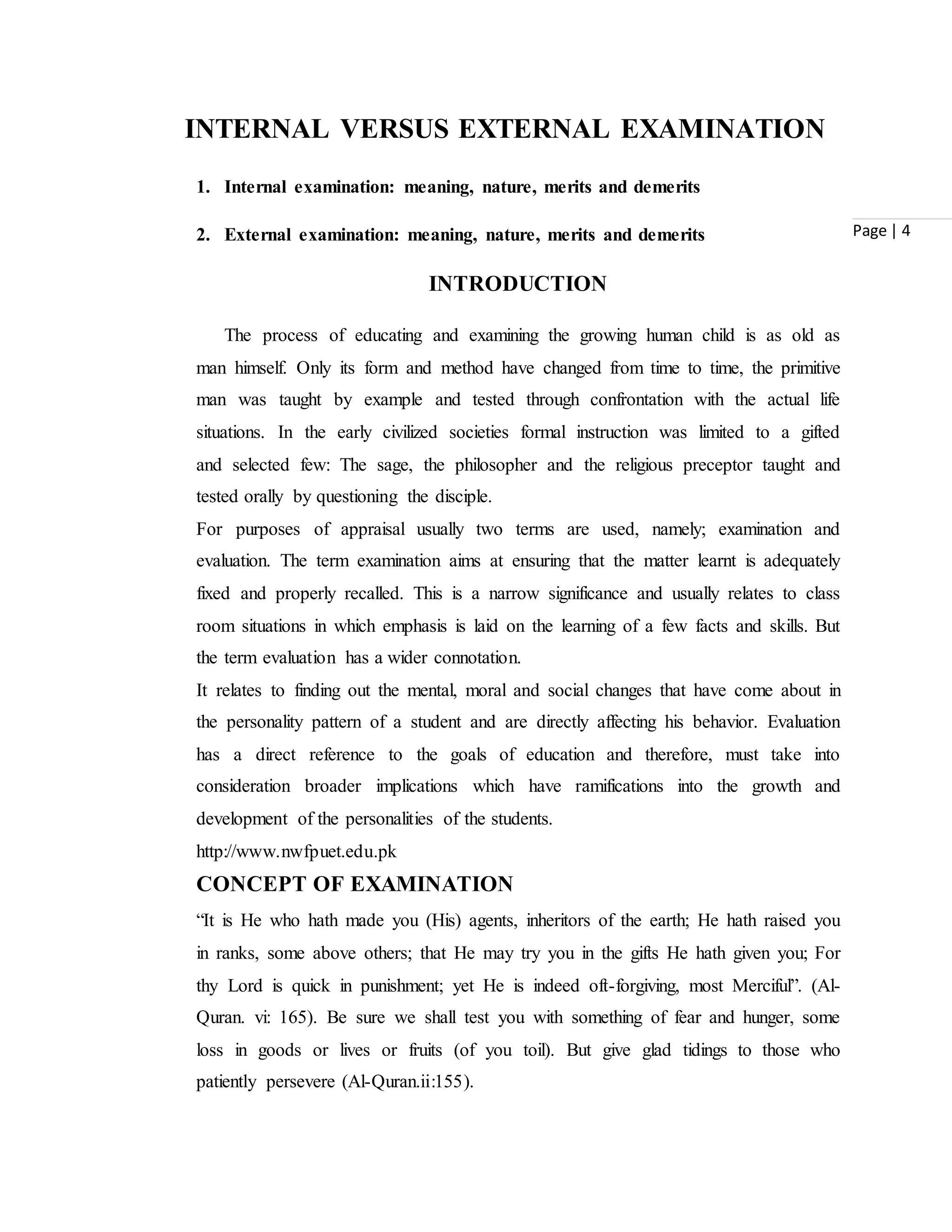Internal versus external examination | DOCX