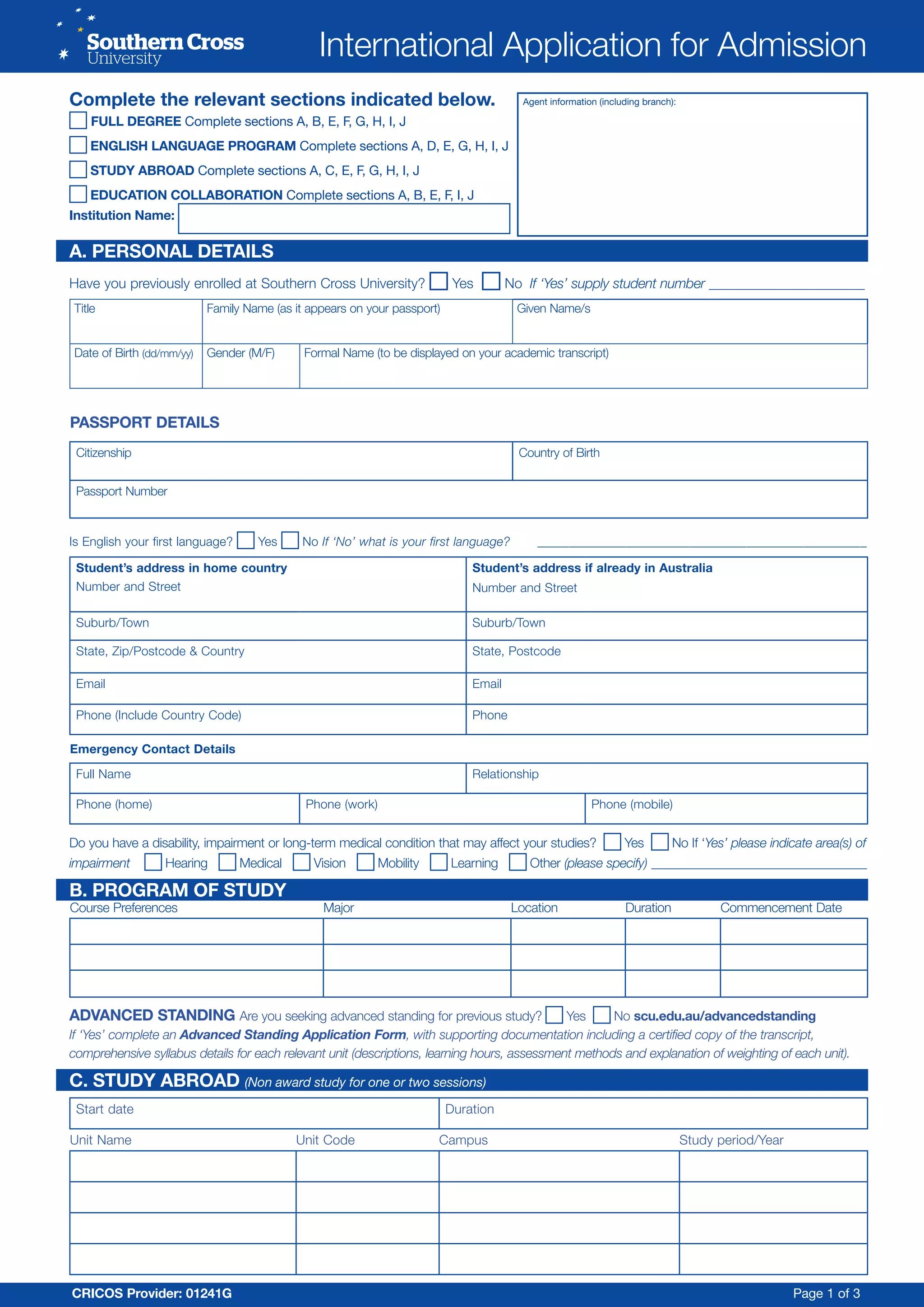 Southern Cross University International application-for-admission ...