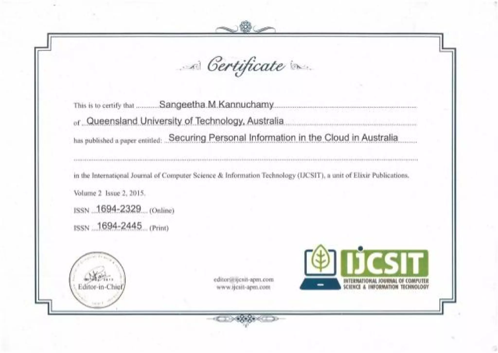 International journal-publication-certificate | PDF