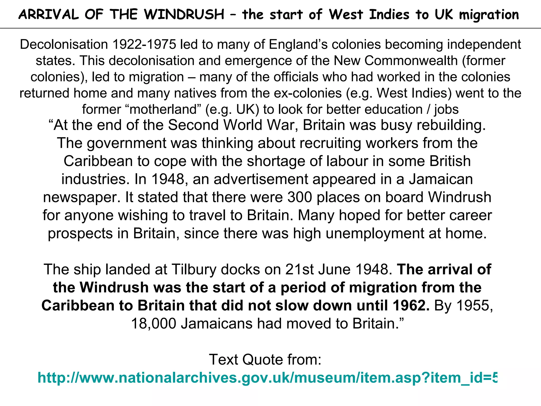 International Migration (West Indies to the UK) | PPT