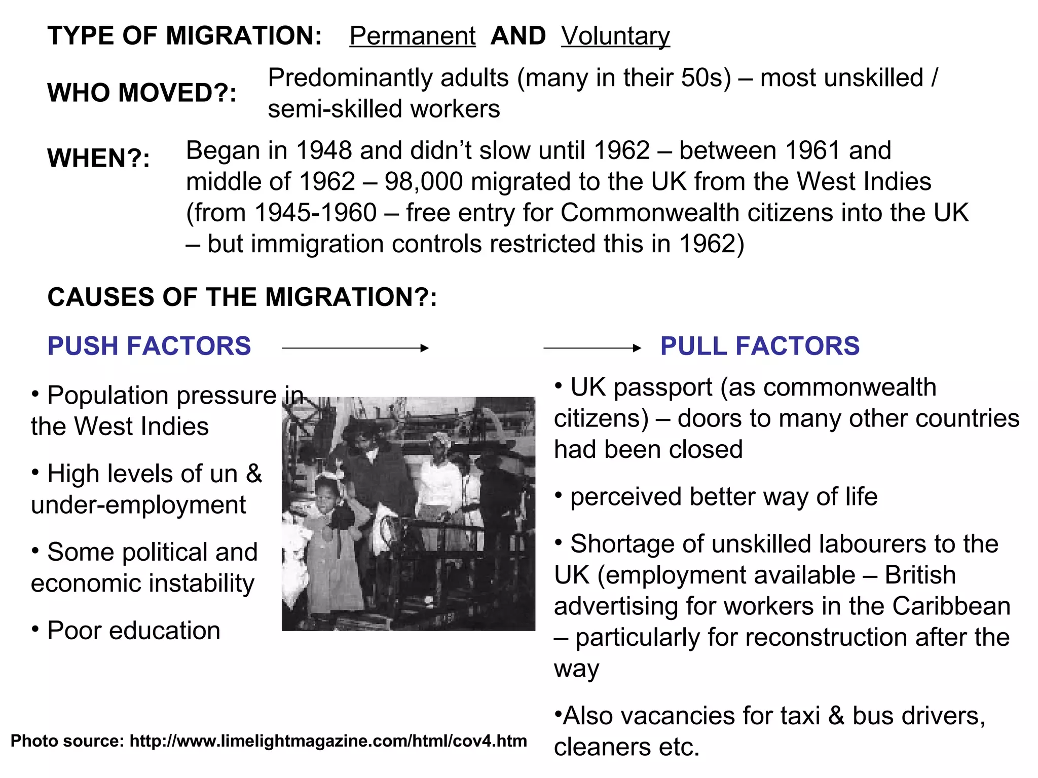 International Migration (West Indies to the UK) | PPT