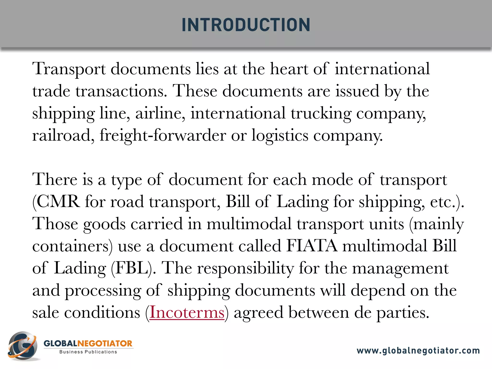 Transport Document: Sea, Road, Air, Multimodal | PDF
