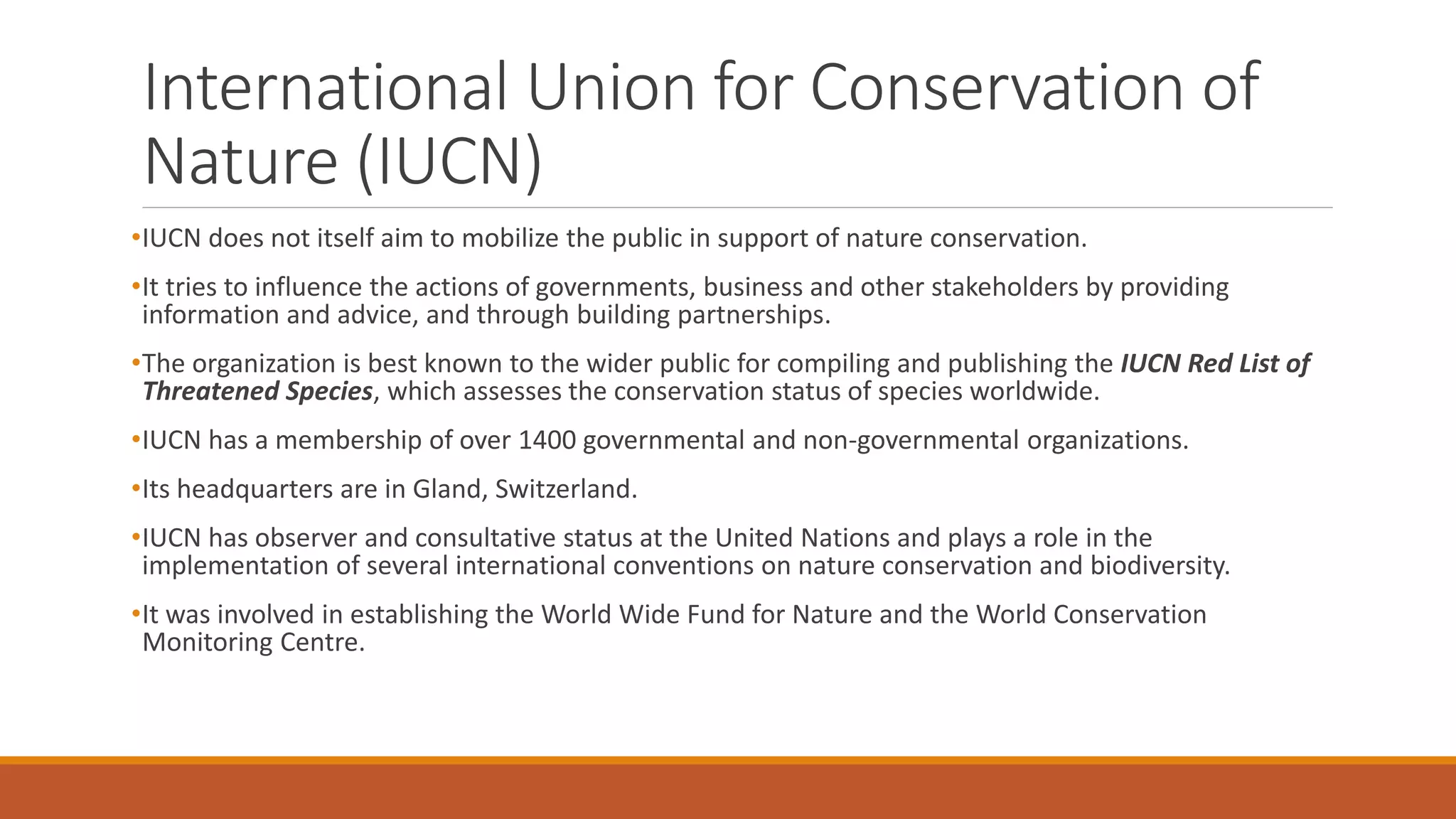 International Agencies Involved in Conservation & Management of ...