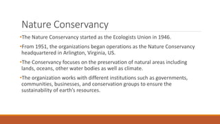 International Agencies Involved in Conservation & Management of ...