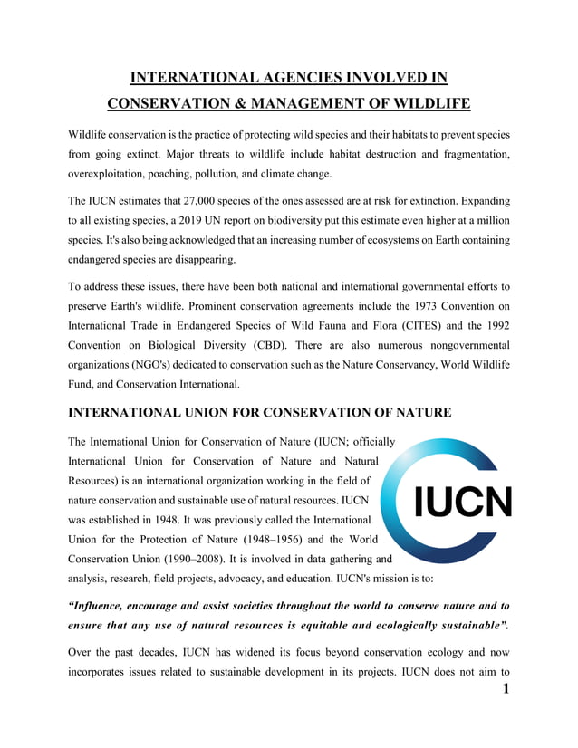 International Agencies Involved in Conservation & Management of ...
