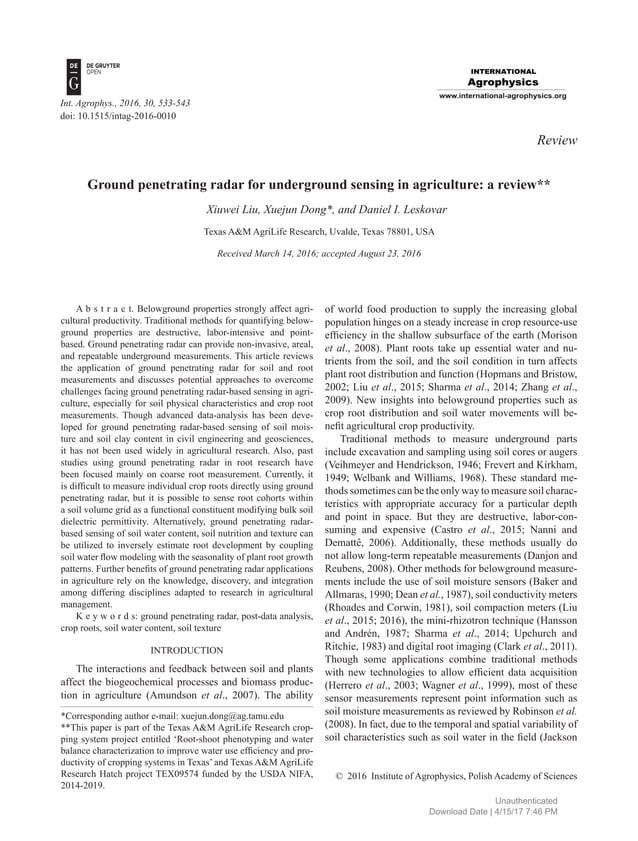 [International agrophysics] ground penetrating radar for underground ...