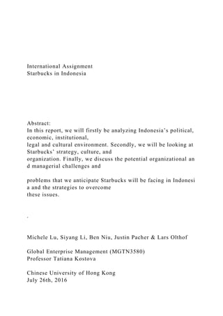 International Assignment Starbucks in Indonesia .docx