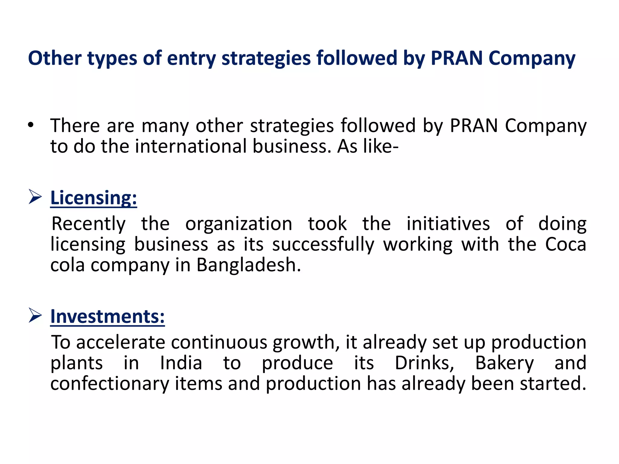 Entry modes of Pran RFL company into oversease market | PPTX