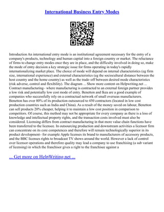 International Business Entry Modes | PDF