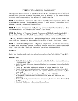 International Business Environment Full Syllabus | DOC