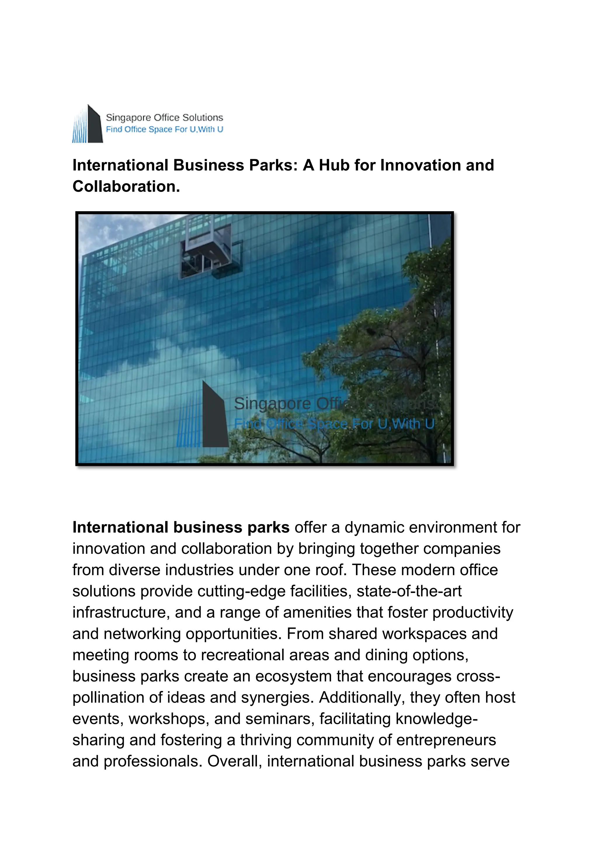 International Business Parks: A Hub for Innovation and Collaboration. | PDF