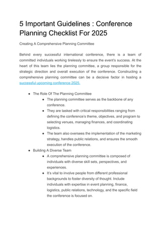 Key Guidelines for Successful Conference Planning in 2025 | PDF