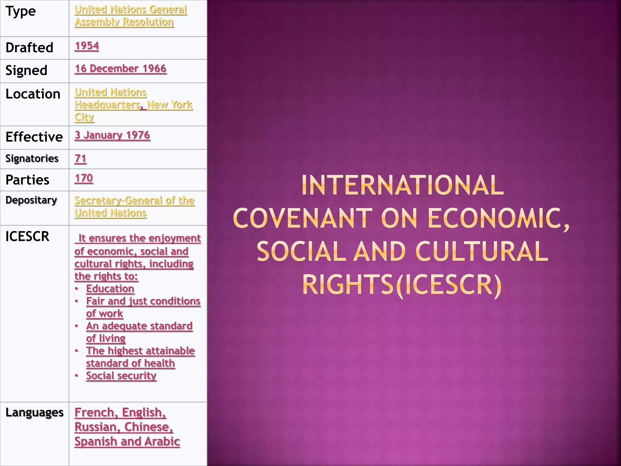 International covenant on economic, social and cultural | PPTX