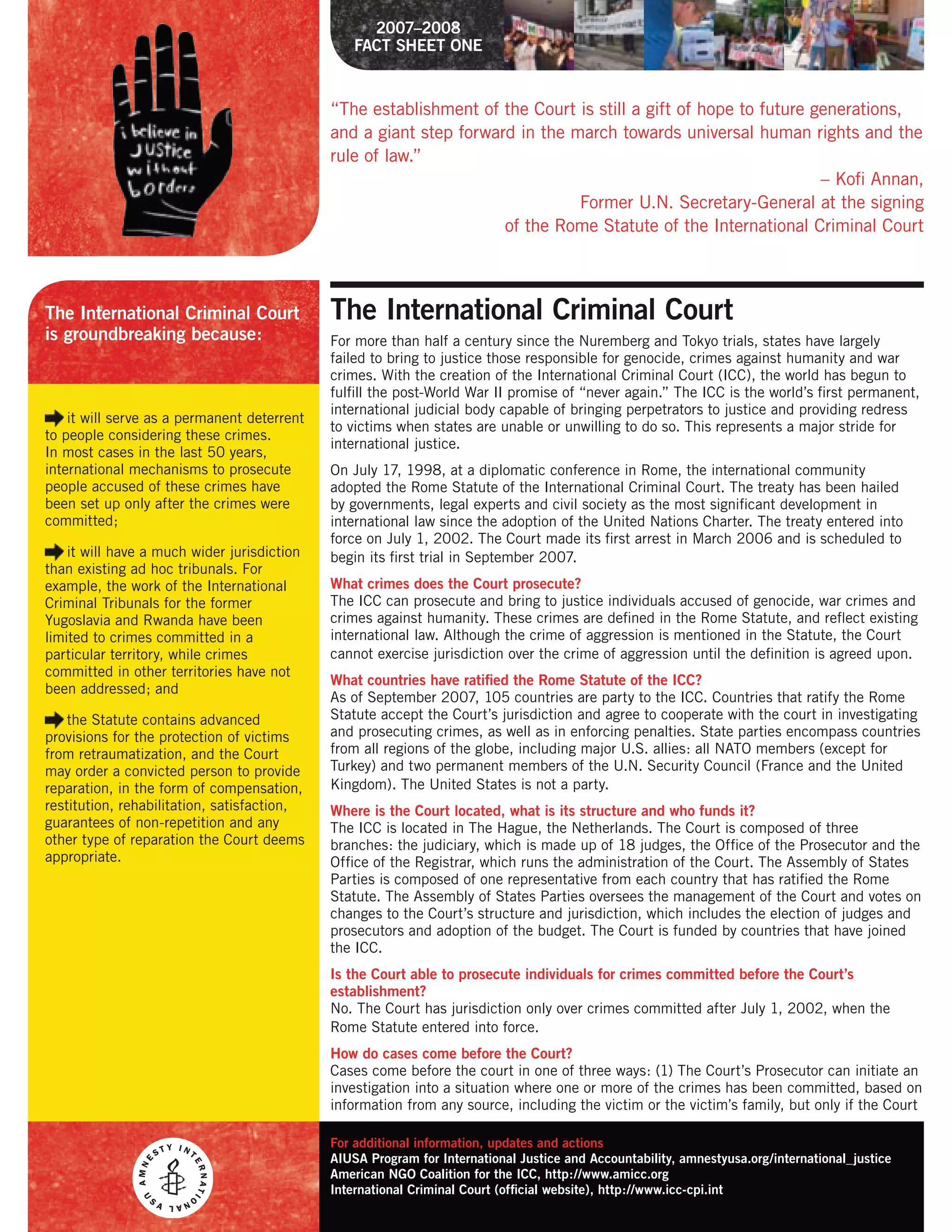 INTERNATIONAL CRIMINAL COURT - FACT SHEET | PDF