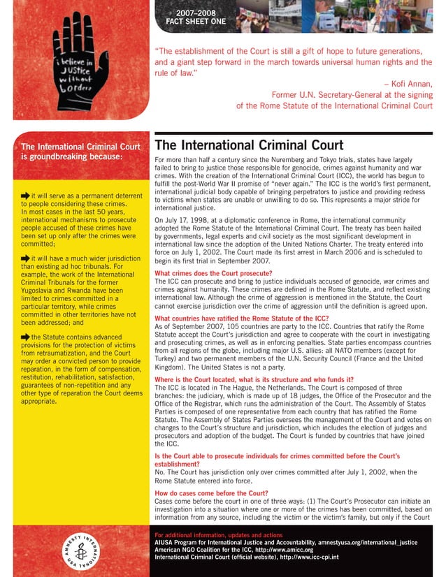 INTERNATIONAL CRIMINAL COURT - FACT SHEET | PDF | Crime & Harmful Acts ...