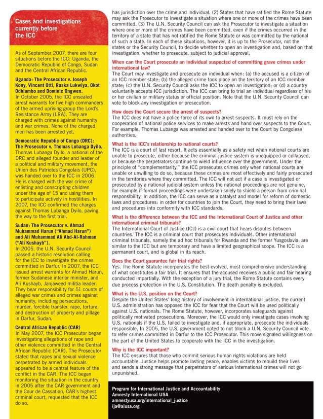 INTERNATIONAL CRIMINAL COURT - FACT SHEET | PDF | Crime & Harmful Acts ...