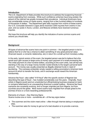 International Financial Scams Brochure | PDF