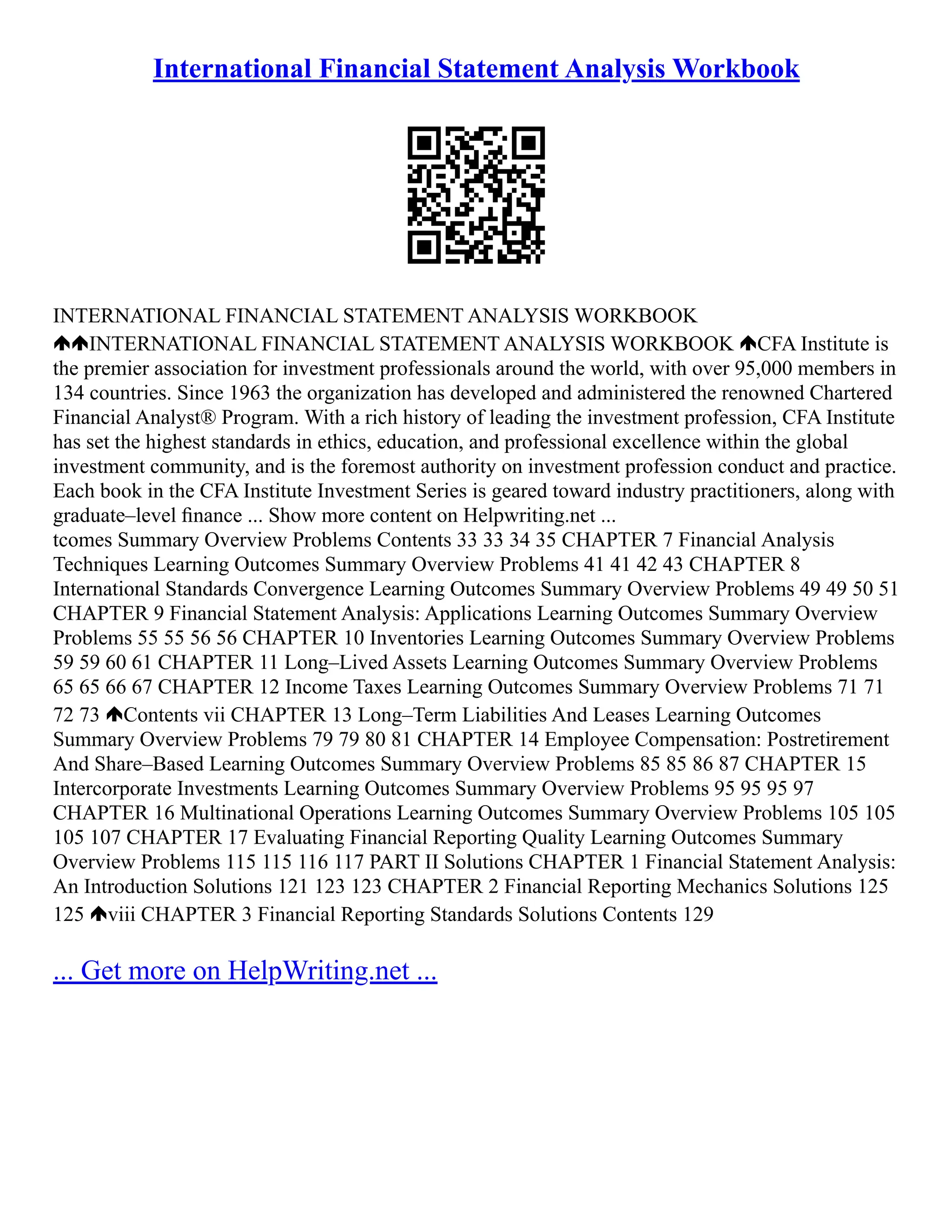 International Financial Statement Analysis Workbook | PDF