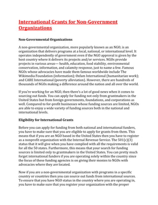 International grants for non government organizations | PDF
