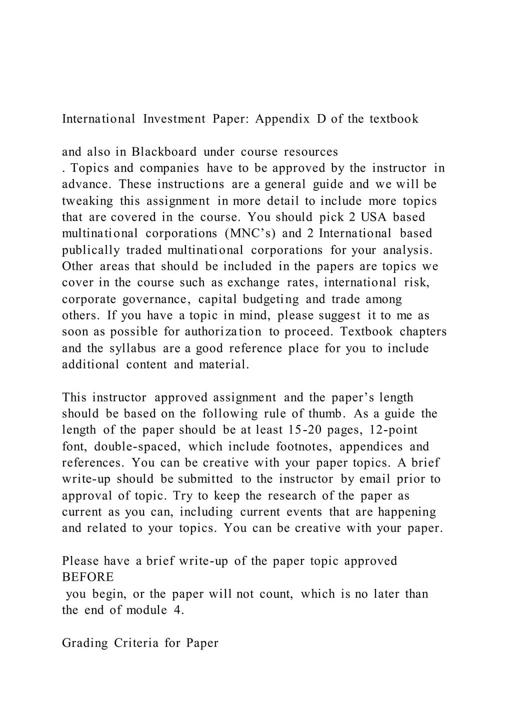 International Investment Paper Appendix D of the textbookan | PDF