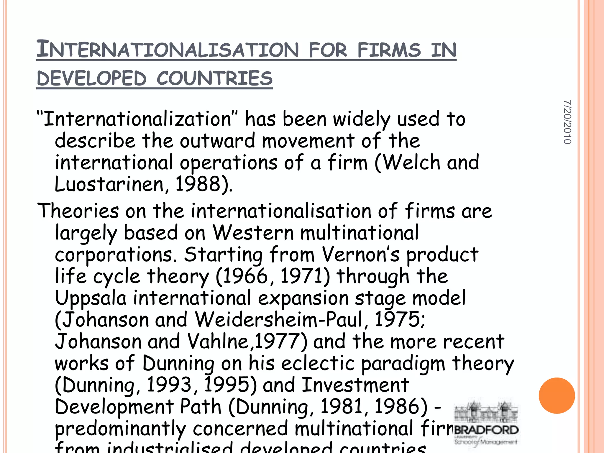 Internationalisation process in developed and developing countries | PPT