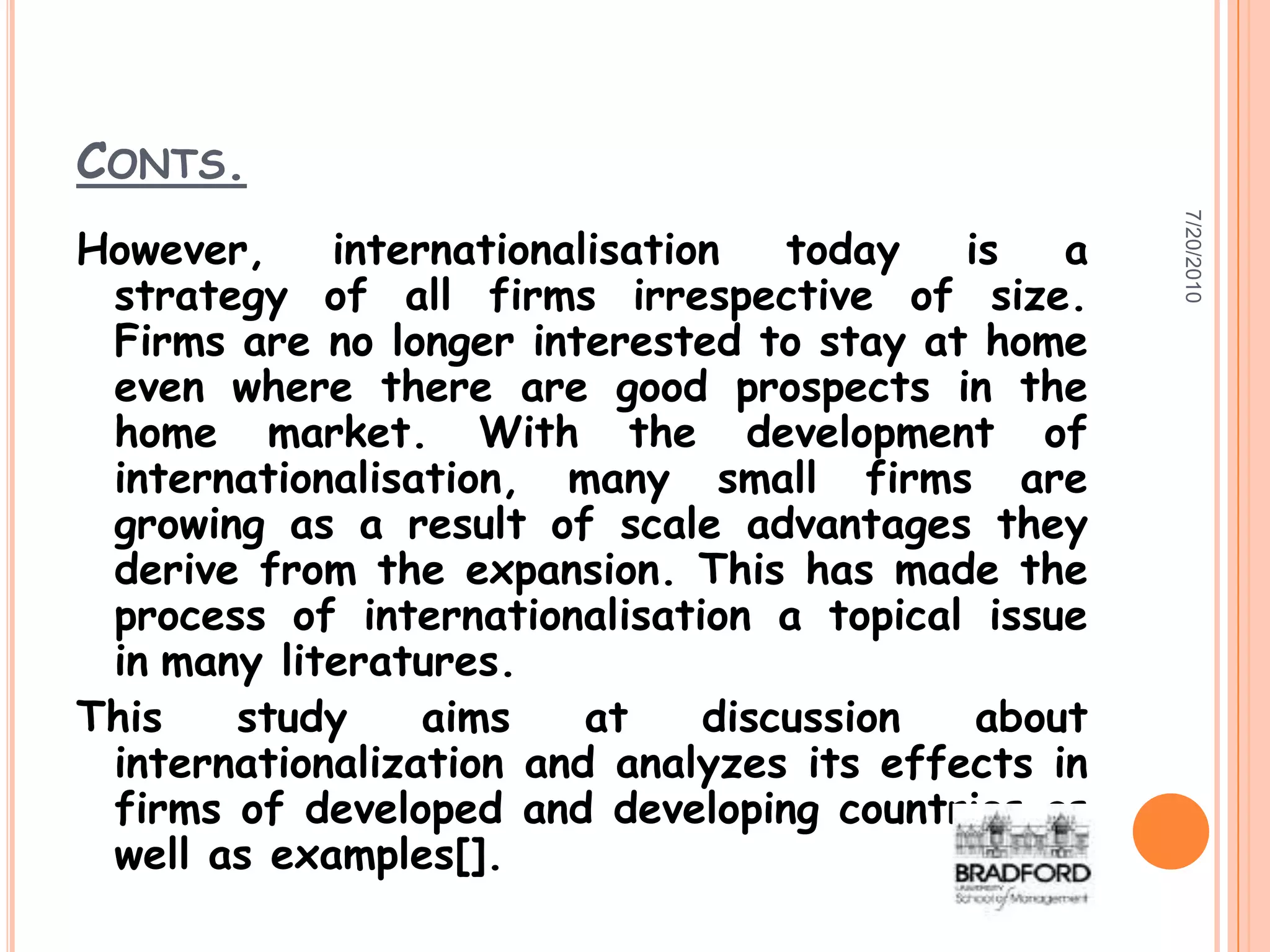 Internationalisation process in developed and developing countries ...