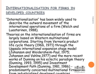 Internationalisation process in developed and developing countries ...