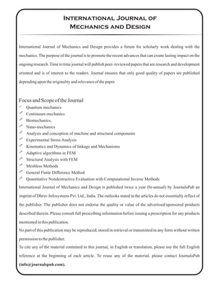 International Journal of Mechanics and Design vol 2 issue 1 | PDF