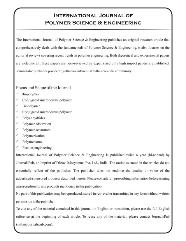International Journal of Polymer Science & Engineering vol 2 issue 1 | PDF
