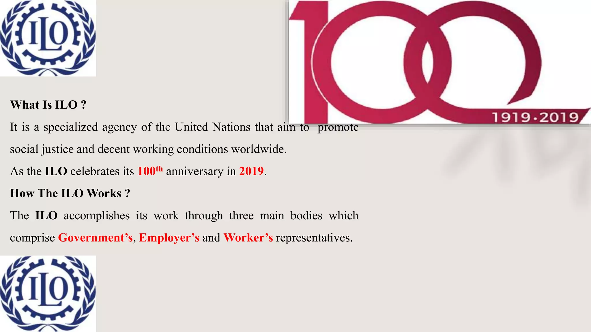 International labour Organisation | PPTX | Business | Business and Finance