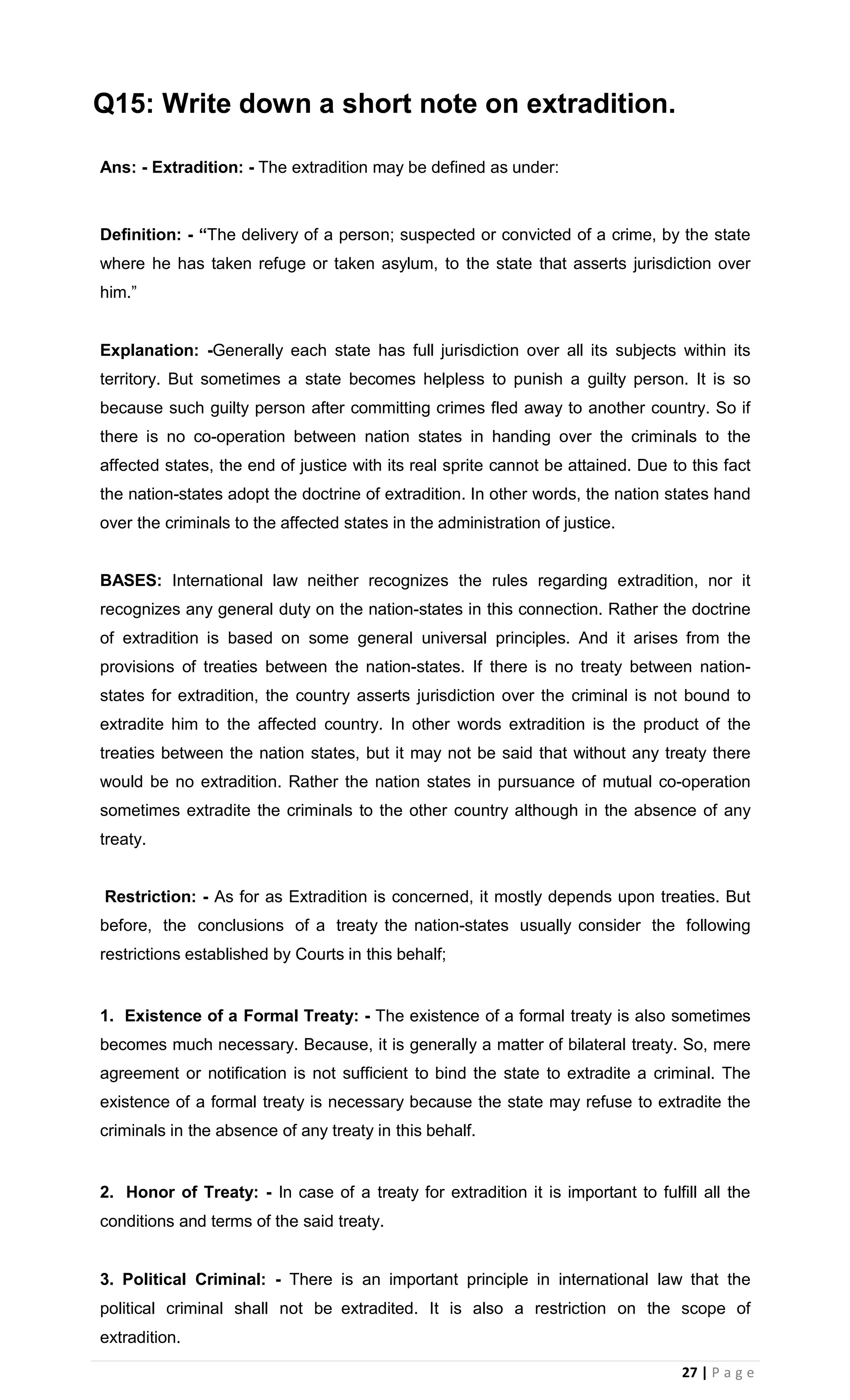 International Law Short Study Notes | PDF