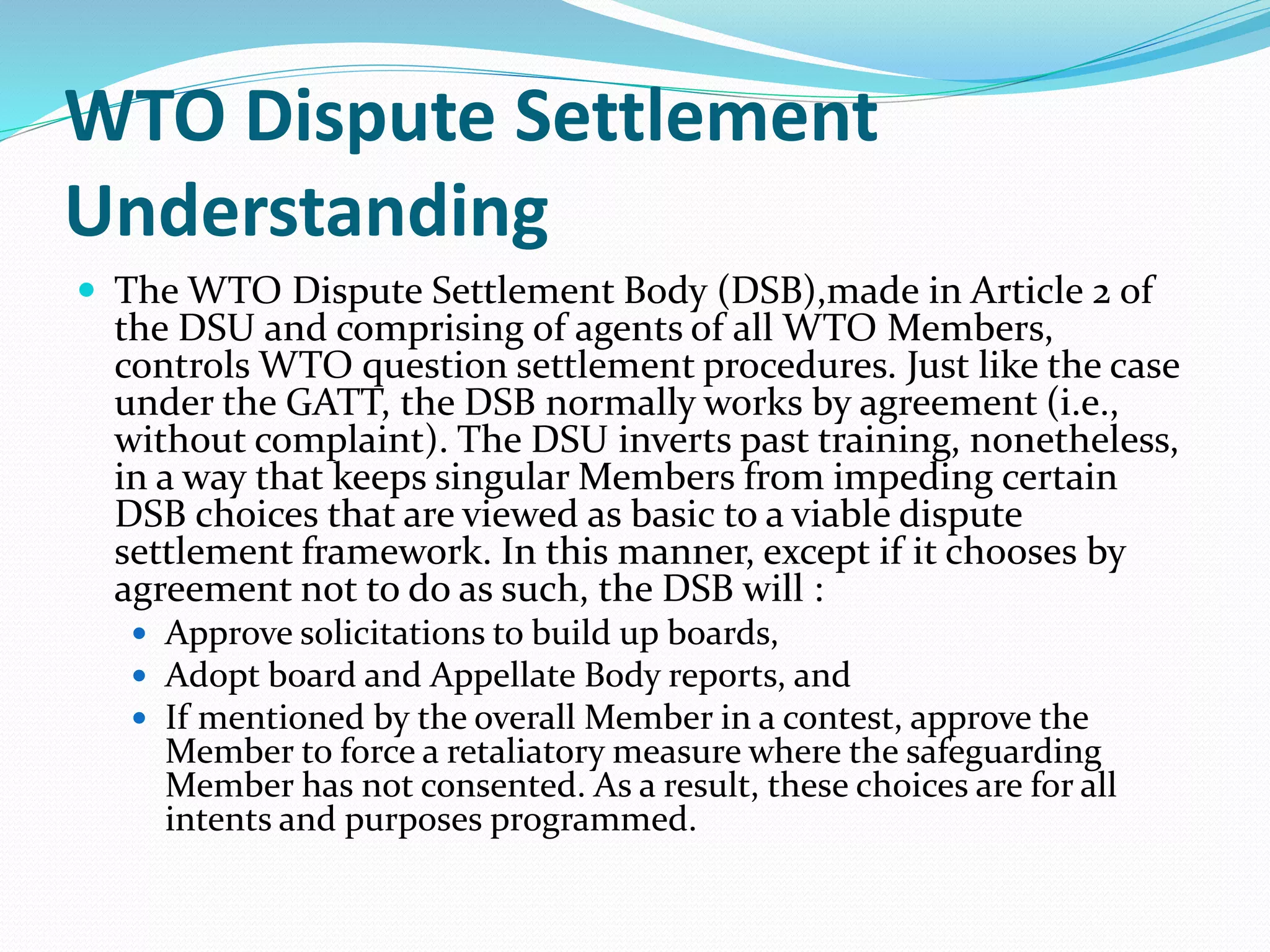 DISPUTE SETTLEMENT SYSTEM OF WORLD TRADE ORGANIZATION | PPTX