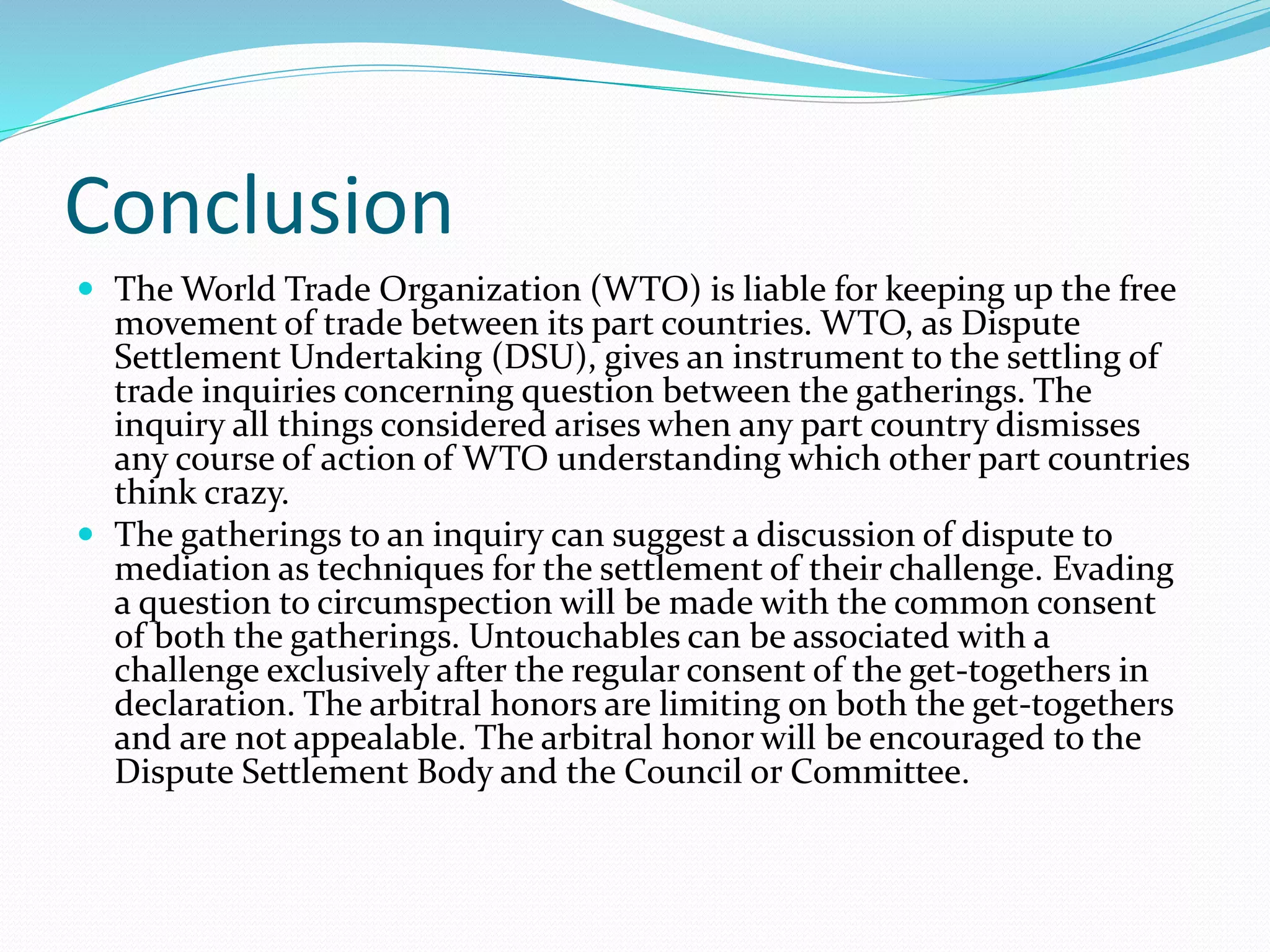 DISPUTE SETTLEMENT SYSTEM OF WORLD TRADE ORGANIZATION | PPTX