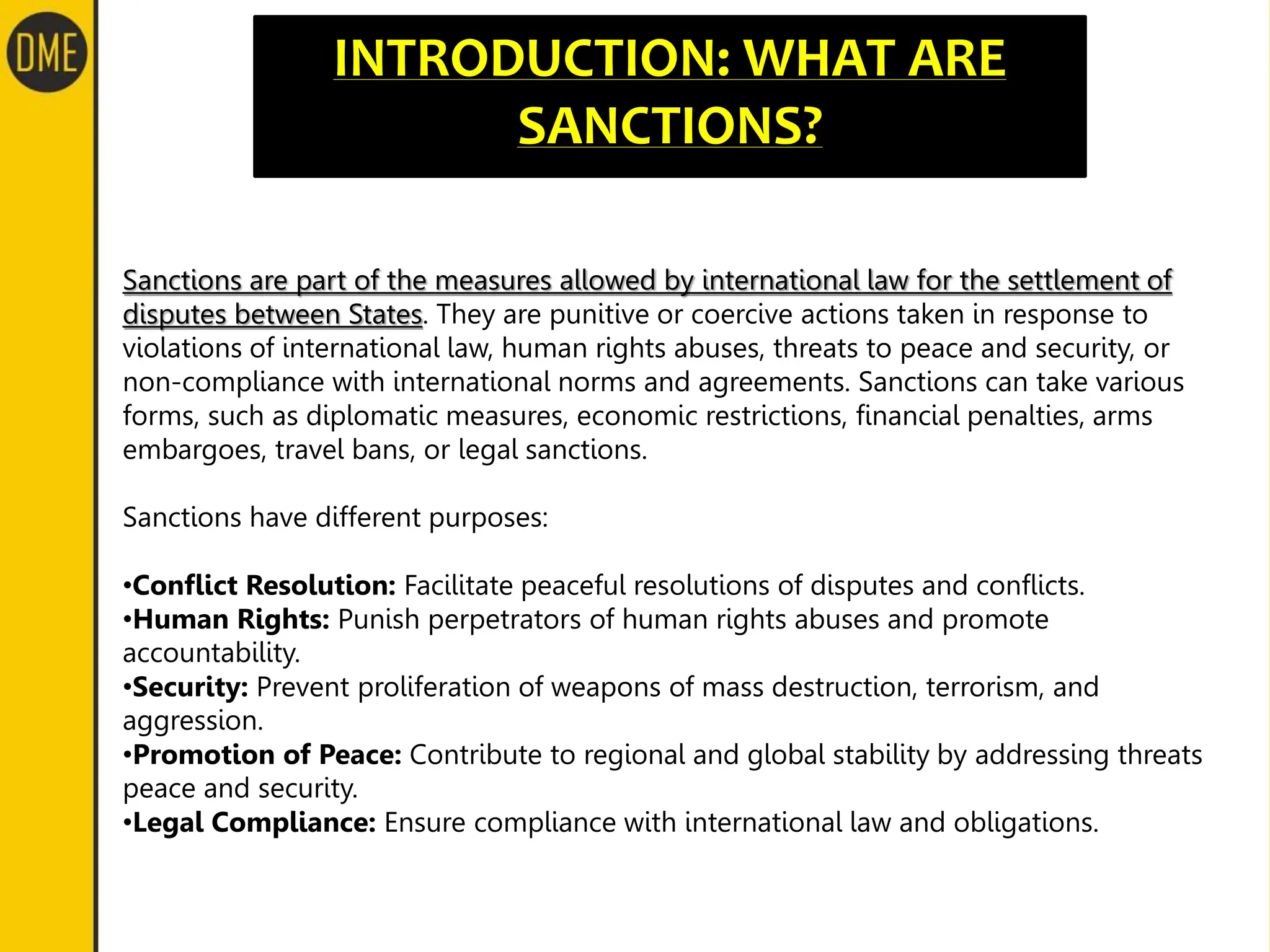 Sanctions and types of Sanctions in Ibnternational law along with its ...