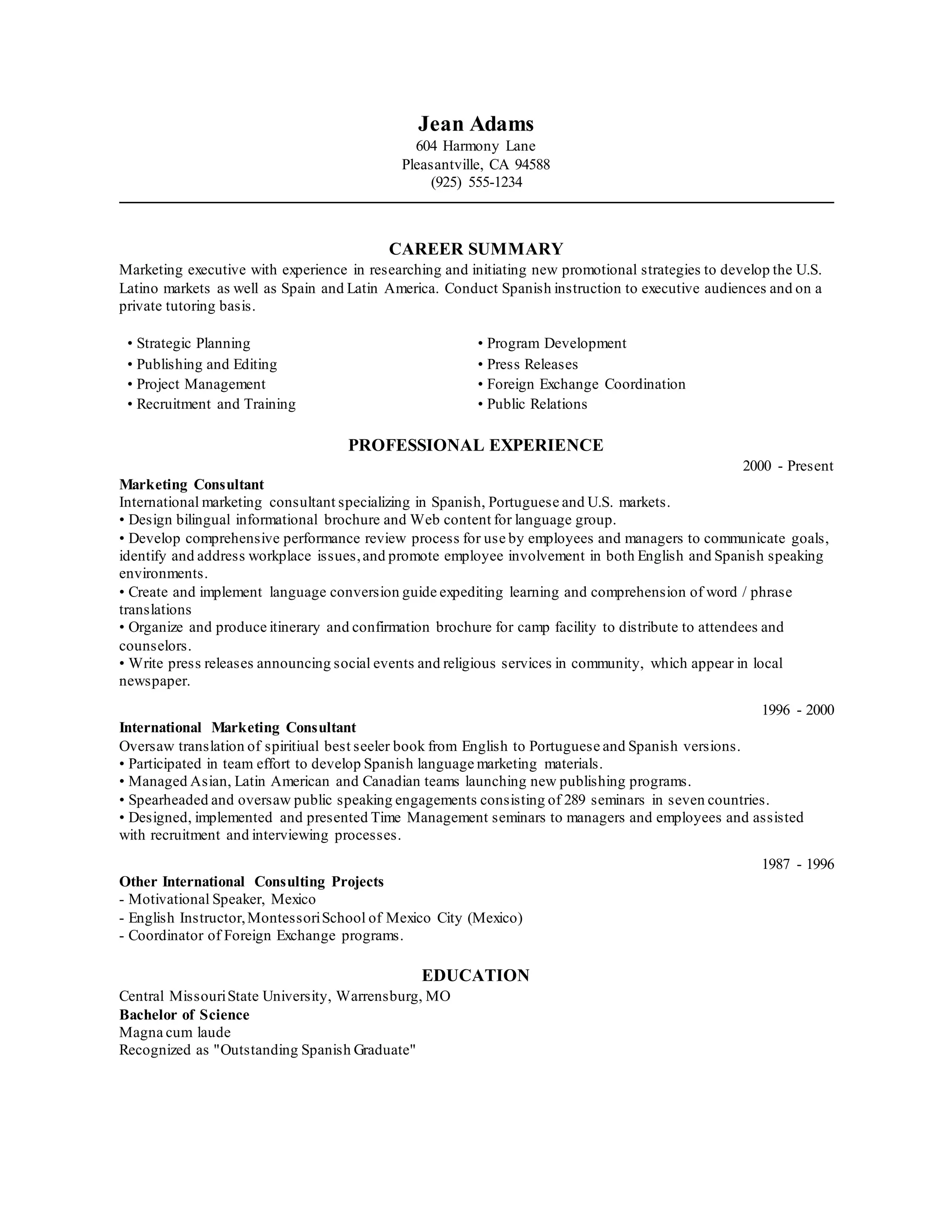 International marketing manager cv template | DOCX