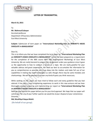 International marketing plan in hershey's choclate in bangladesh | DOCX