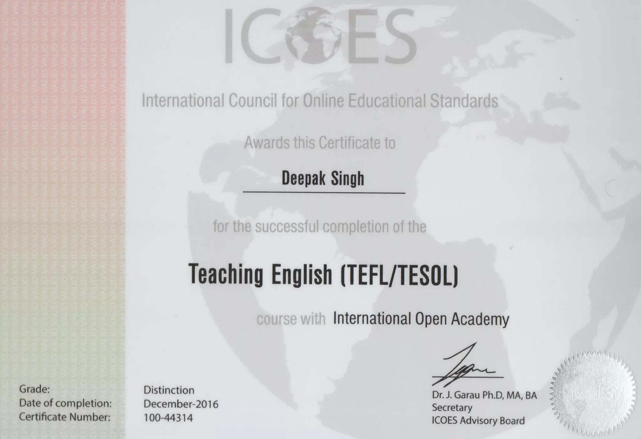 International Open Academy 150-hour TESOL/TEFL Diploma Deepak Danny ...
