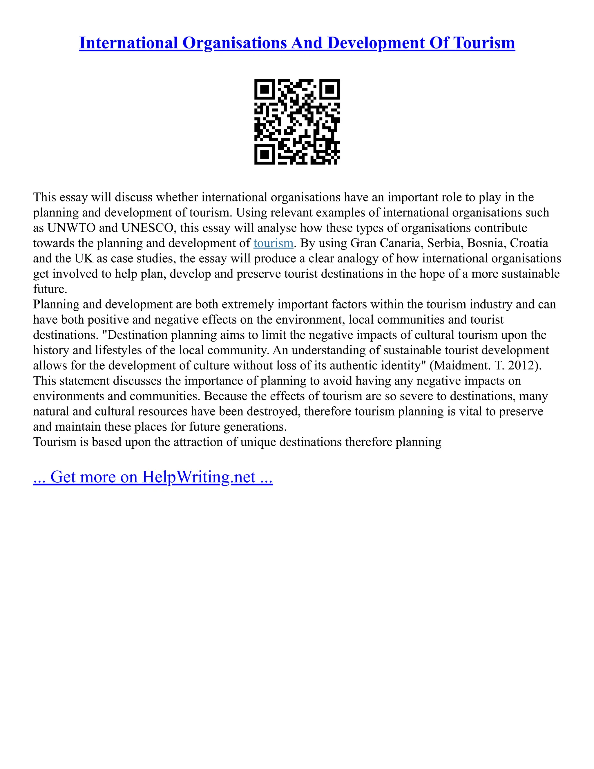 International Organisations And Development Of Tourism | PDF
