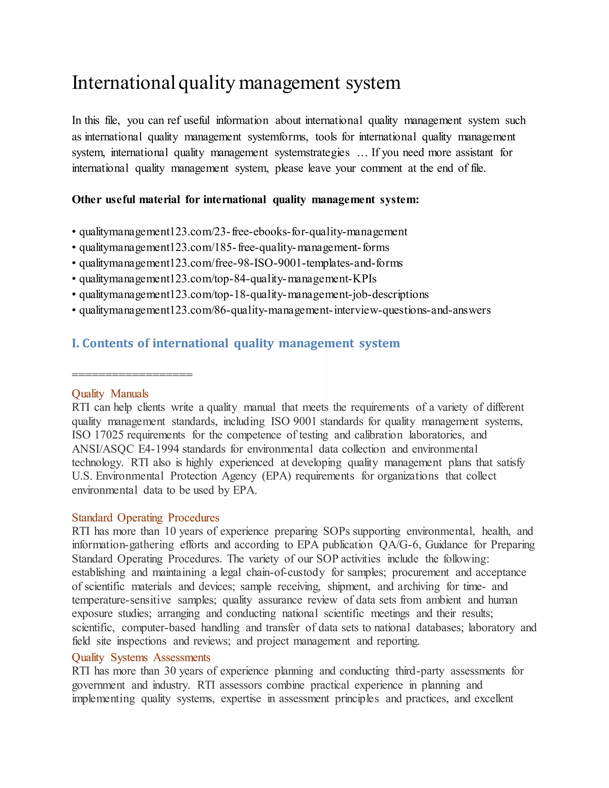 International quality management system | DOCX