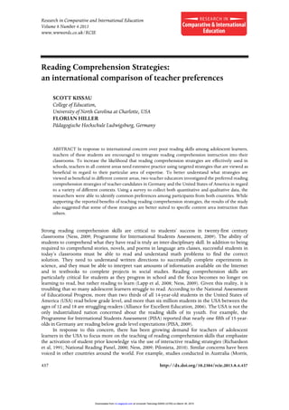 Reading Comprehension Strategies: An International Comparison of ...