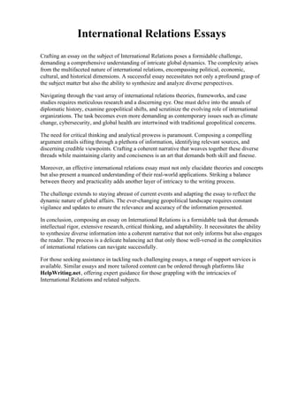 International Relations Essays. Elizabethtown College | PDF | Freelance ...